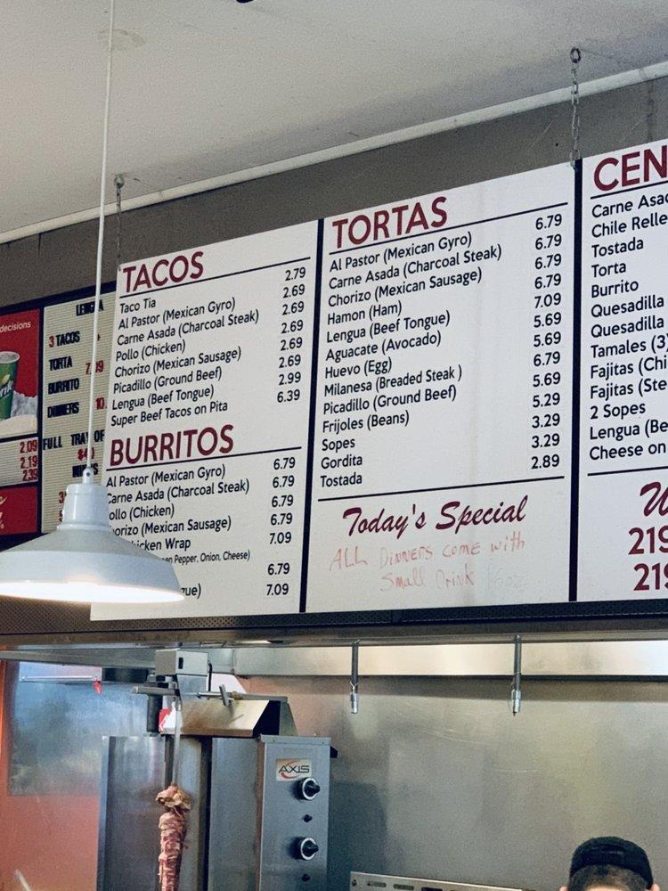 Menu at Taco Tia restaurant, Merrillville