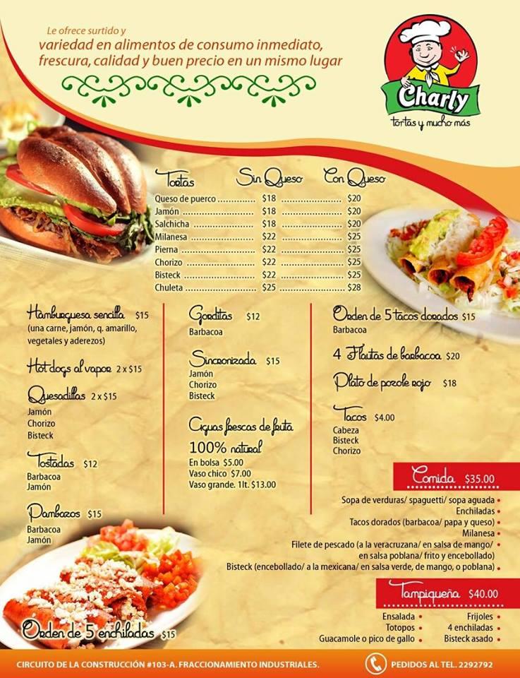 Menu at Charly tortas y mucho mas., Celaya
