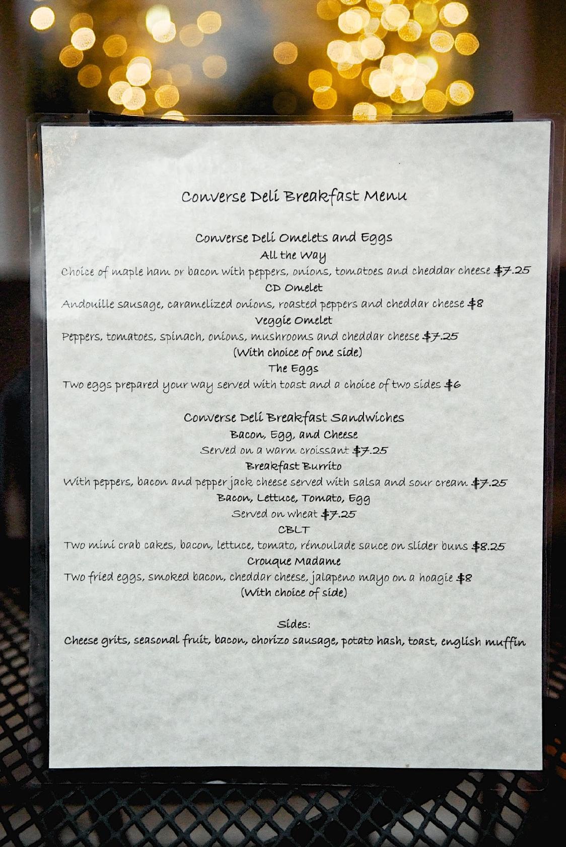 Menu at Converse Deli restaurant, Spartanburg, 551 E Main St #105