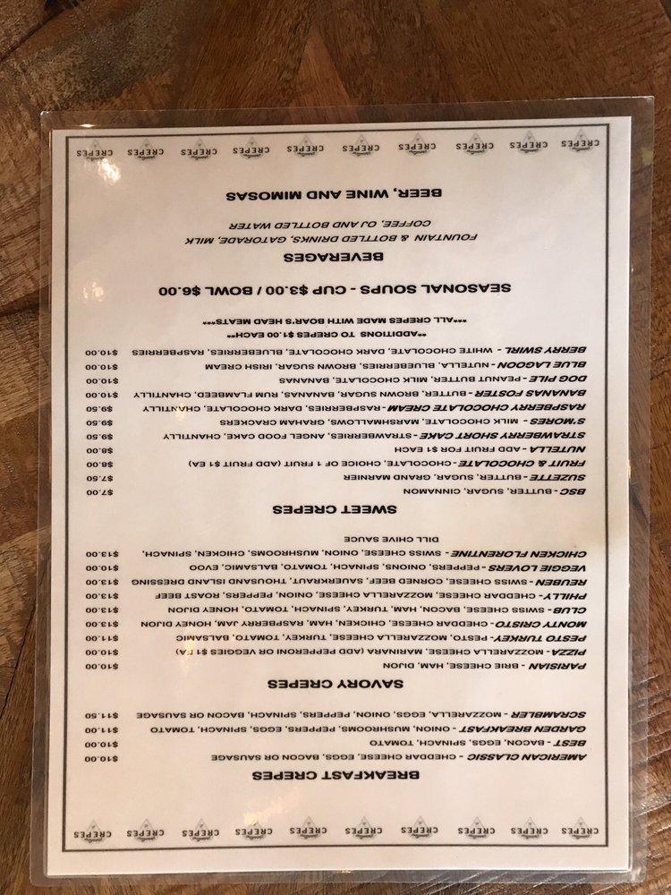 Menu at Creative Crêpes desserts, South Lake Tahoe, Lake Tahoe Blvd #7