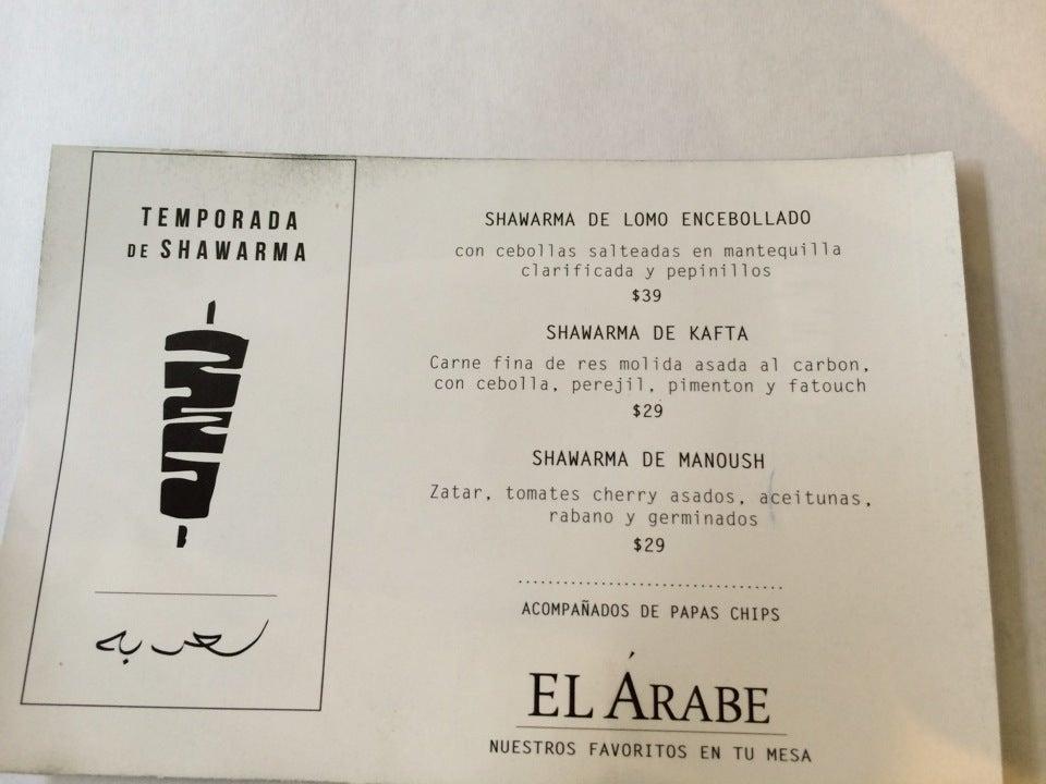 Menu at El Árabe restaurant, Bogotá, Cl. 69a # 6-41