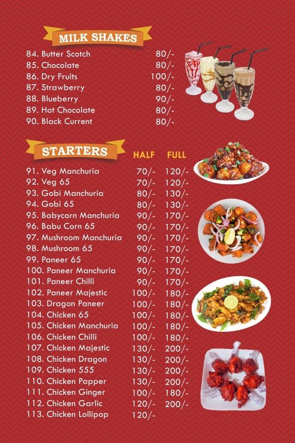 Menu at Hunger connections, India