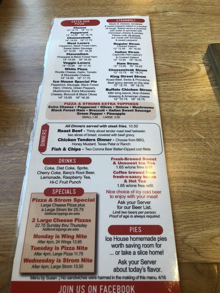 Menu at Ice House pizzeria, Pottstown