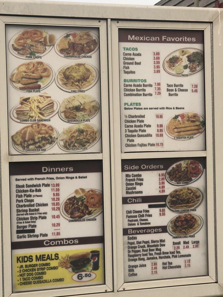 Menu at Omega Drive-In restaurant, Long Beach