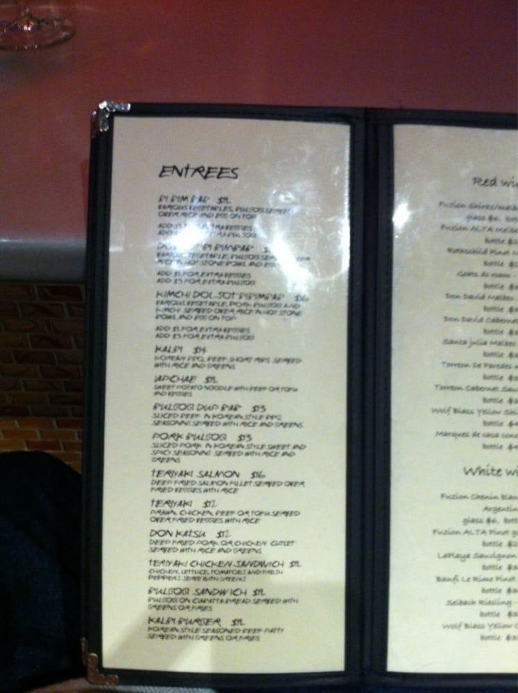 Menu at Orange Izakaya Fusion Cafe & Bar, Regina