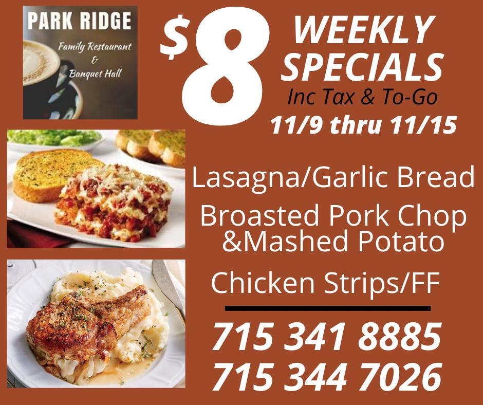 Menu at Park Ridge Cafe, Stevens Point, Church St