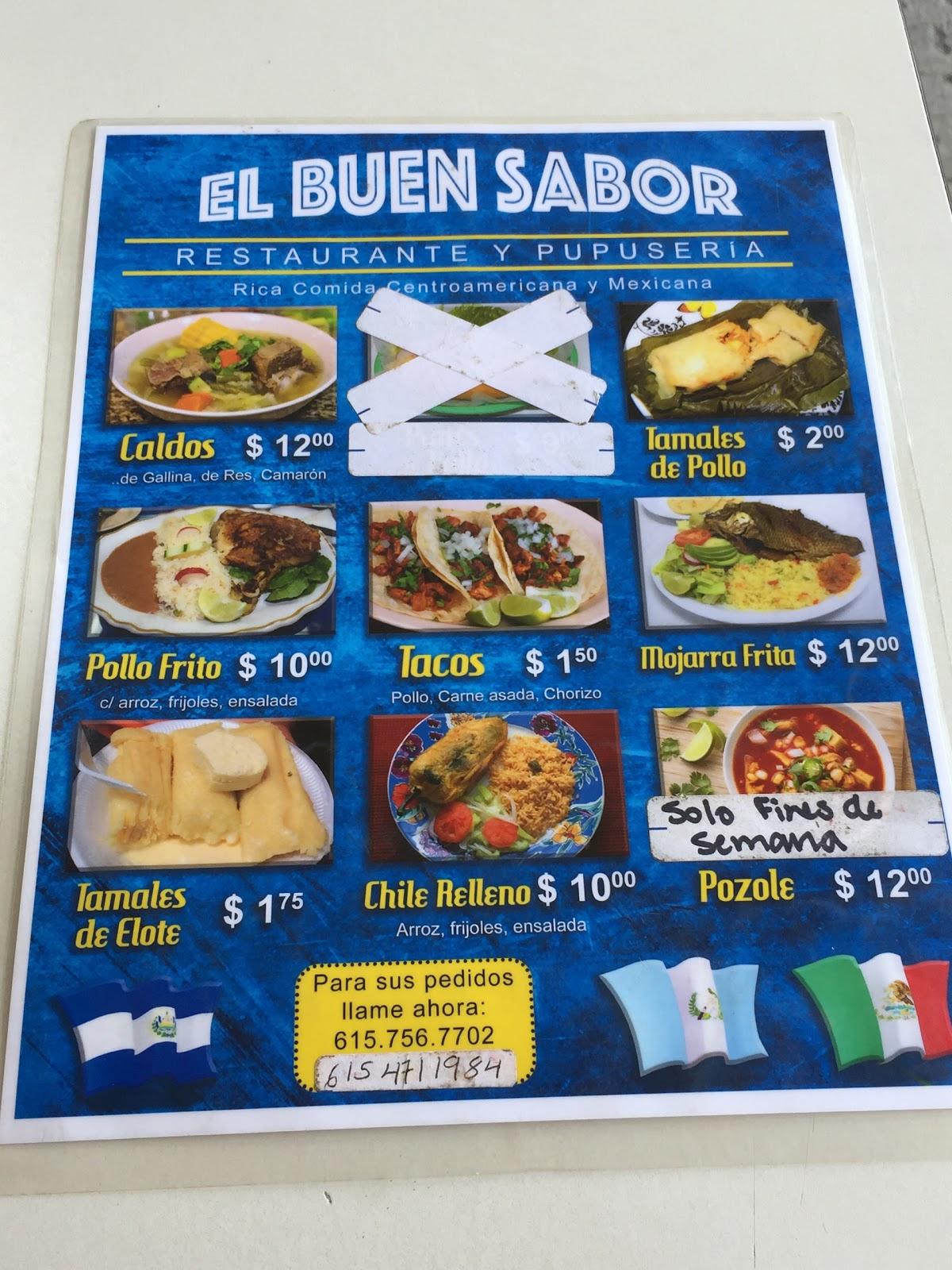 Menu at Restaurante El Buen Sabor, La Vergne