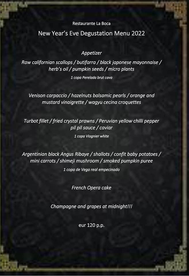 Carta de La Boca Restaurante, Torrevieja