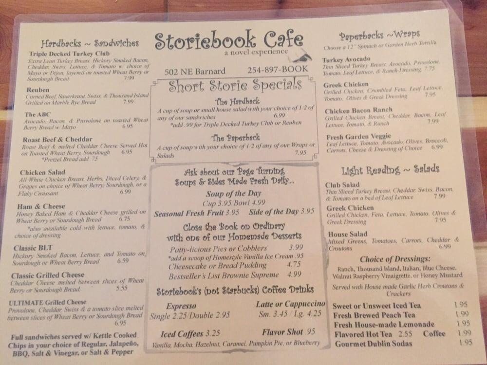 Menu at Storiebook Cafe, Glen Rose