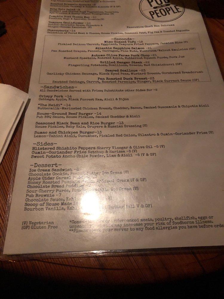Menu at The Pub & The People, Washington