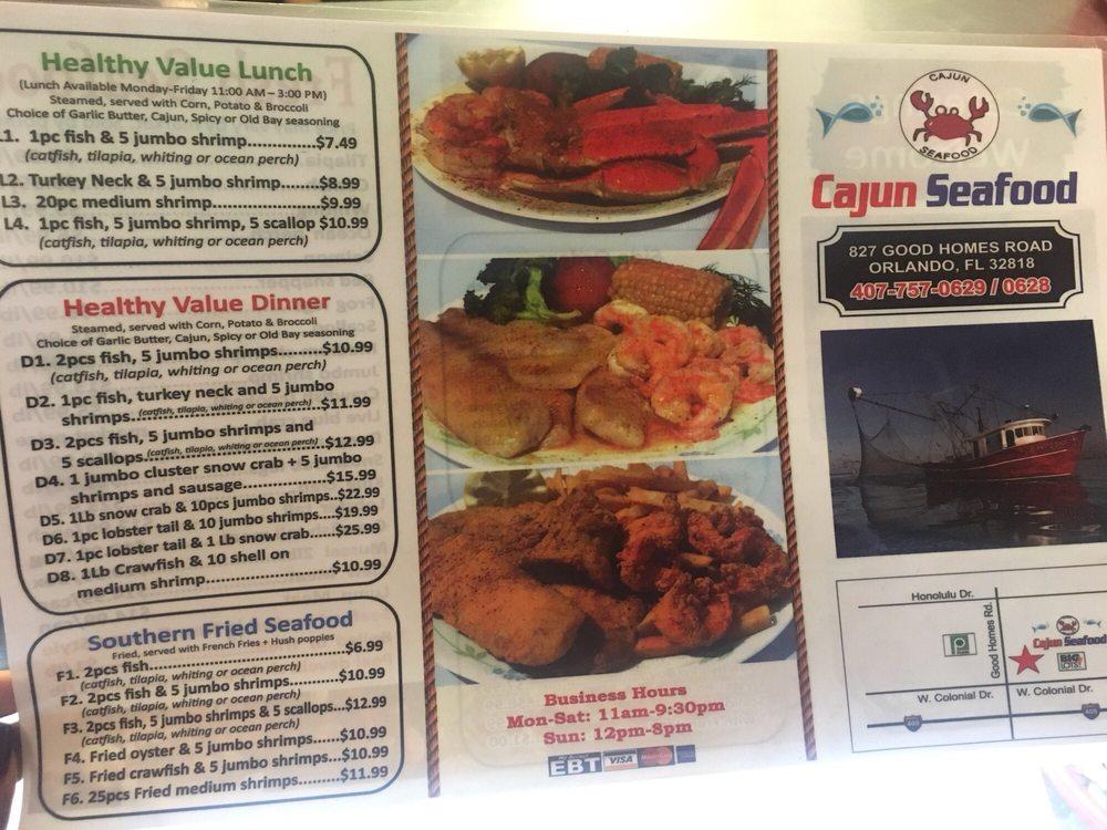Menu at Cajun Seafood restaurant, Orlando
