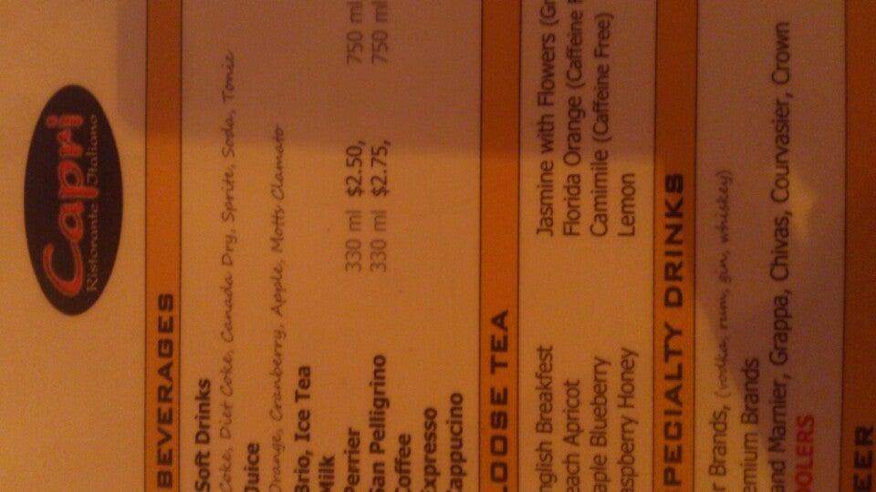 Menu at Capri Ristorante pizzeria, Hamilton