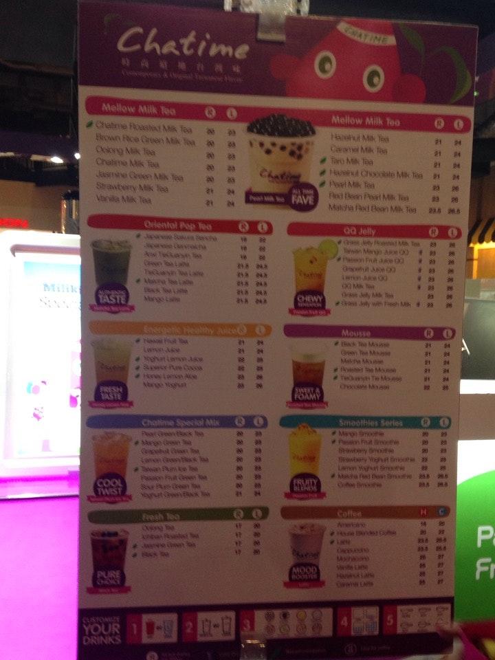 Menu at Chatime, Manado, Mega Mall Manado