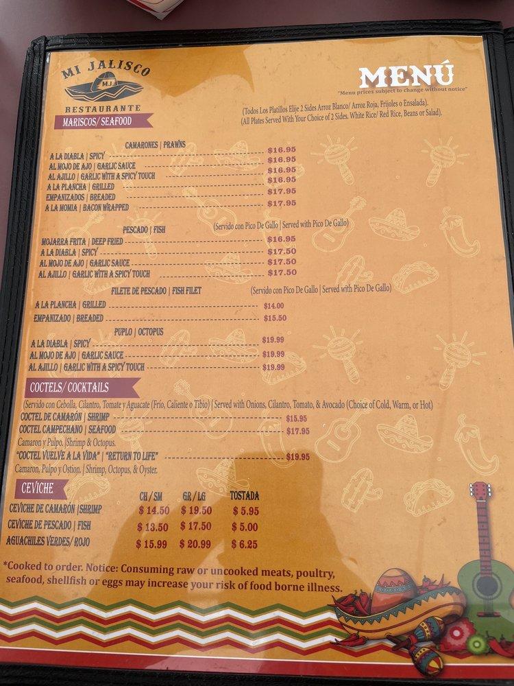 Menu at Mi Jalisco Restaurante, Vallejo