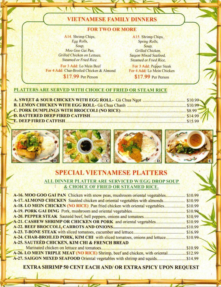 Menu at Saigon Oriental Restaurant, Wichita, N Broadway St