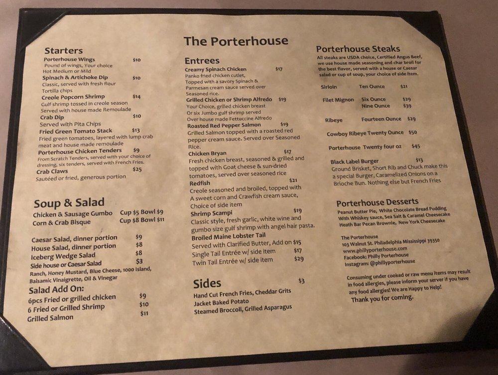 Menu at The Porterhouse pub & bar, Philadelphia