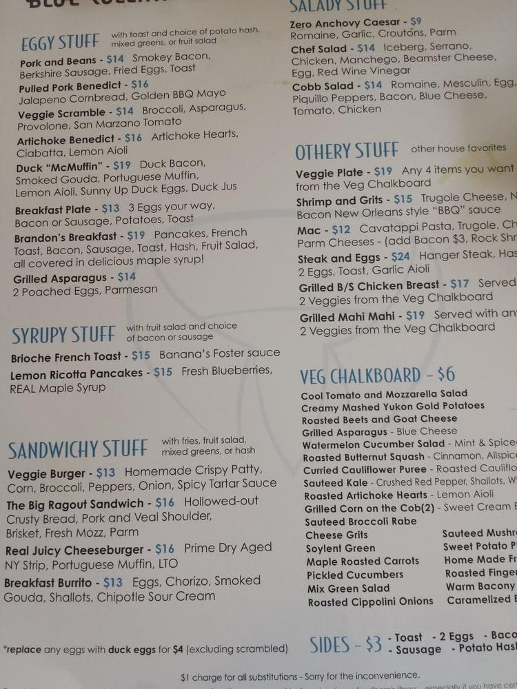 Menu at Blue Collar restaurant, Miami