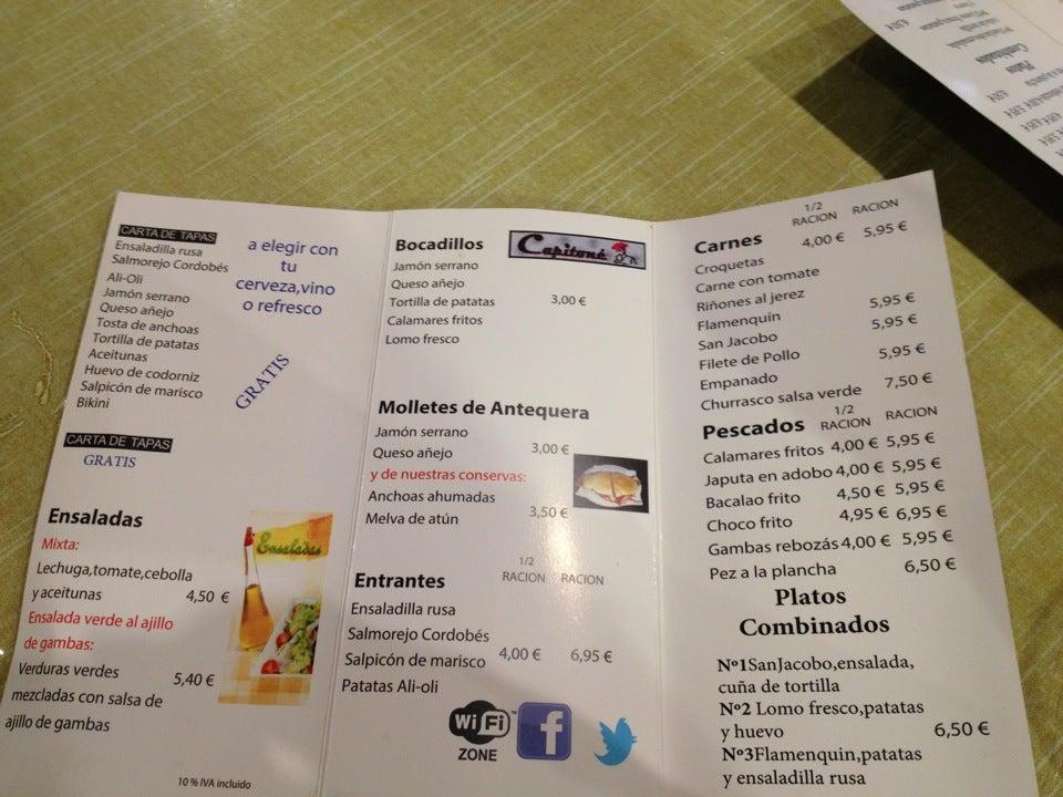 Carta del pub y bar Capitone, Córdoba