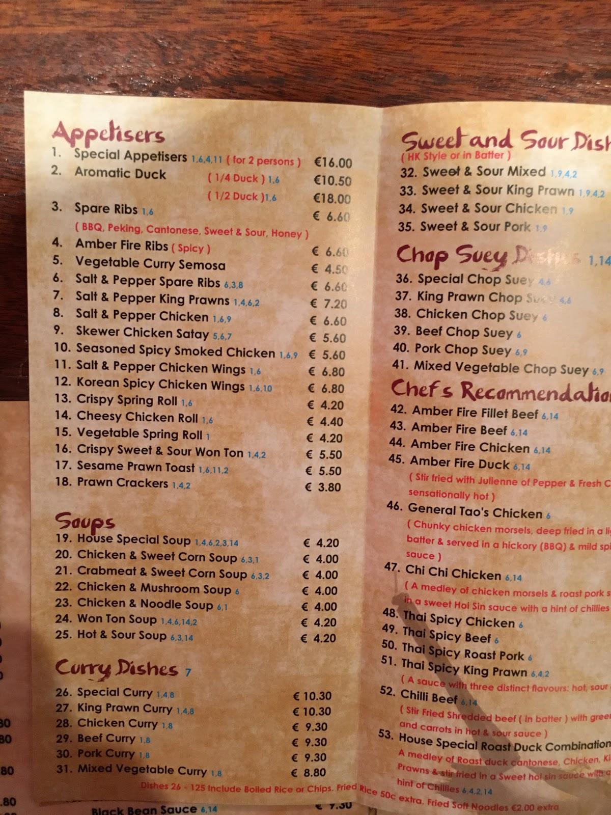 Menu at The Castle View Chinese Restaurant, Macroom