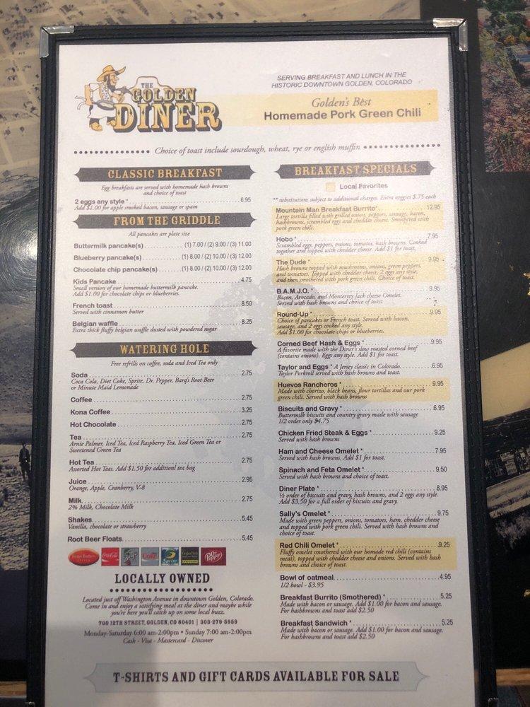 Menu at Golden Diner restaurant, Golden