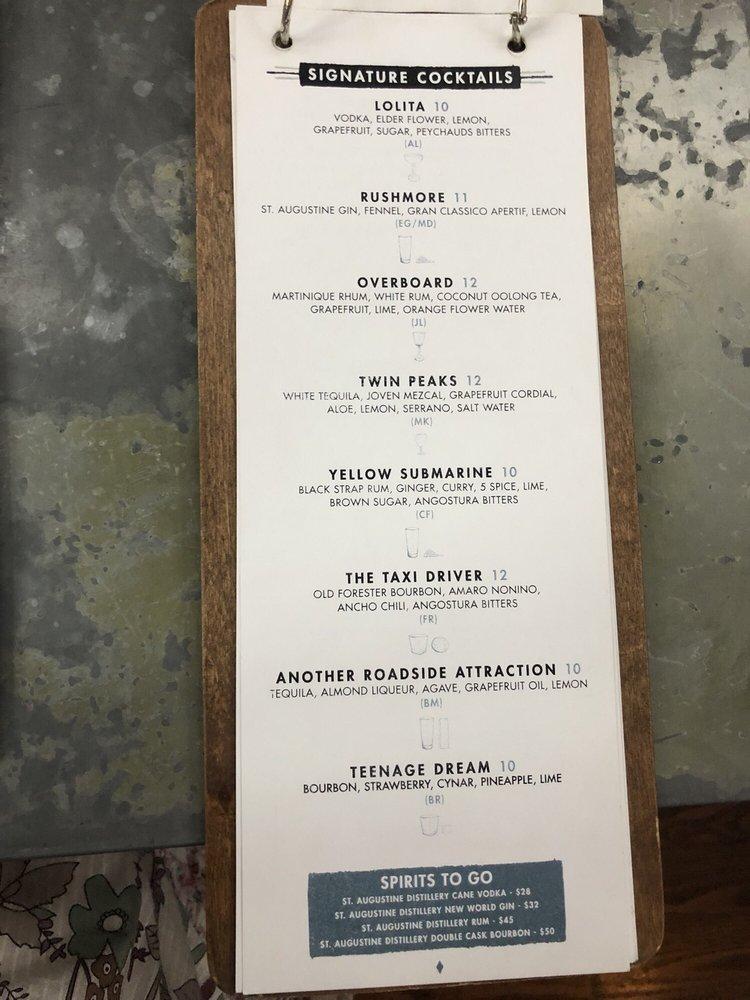 Menu at Ice Plant Bar, St. Augustine