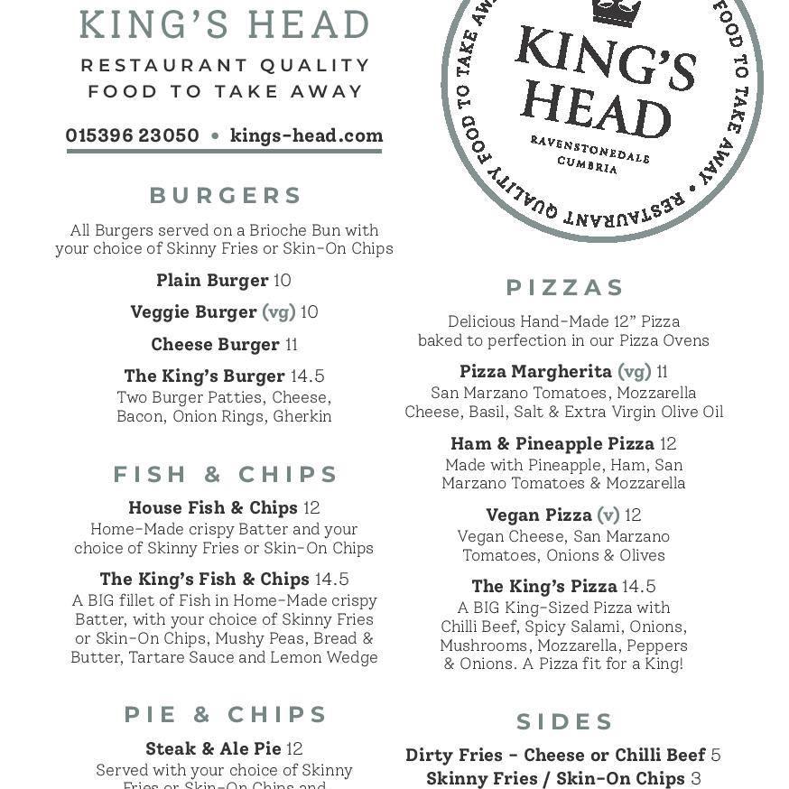 Menu at The King's Head, Ravenstonedale pub & bar, Ravenstonedale