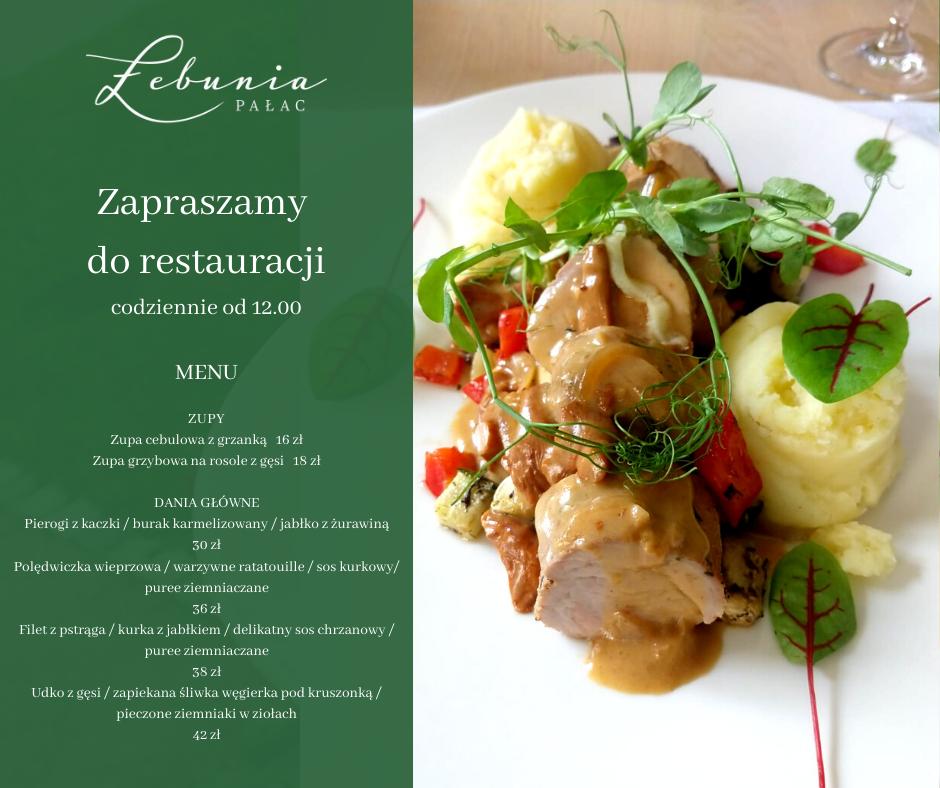 Menu at Pałac Łebunia, Poland