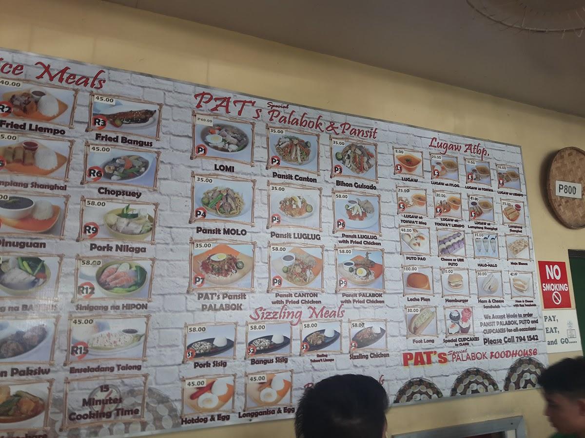 Menu at Pat's Palabok restaurant, Guiguinto, MacArthur Hwy