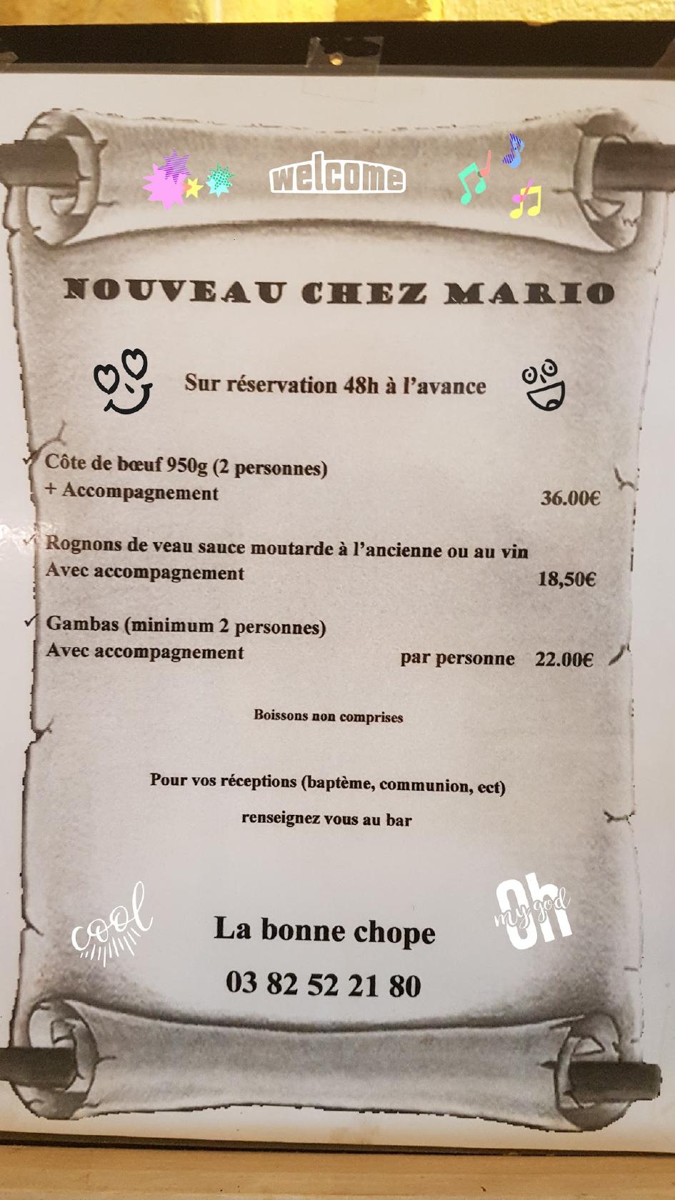 Menu at Restaurant chez Mario, Russange