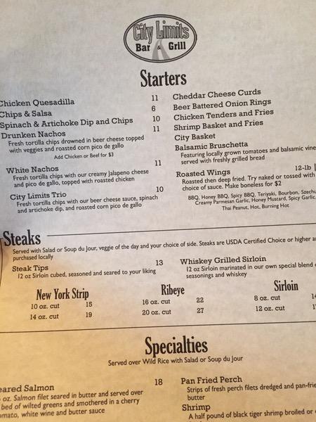 Menu at Royal Supper Club, Slayton