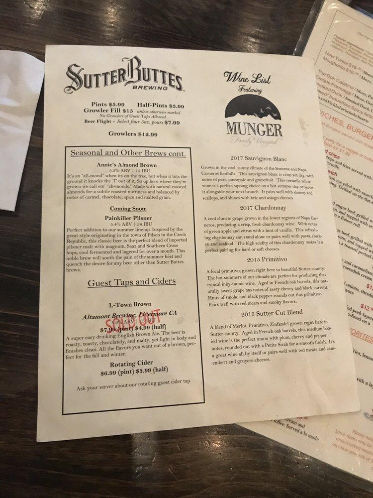 Menu at Sutter Buttes Brewing pub & bar, Yuba City