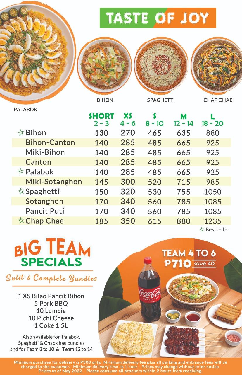 Menu at Taste Of Joy Bayanan restaurant, Muntinlupa, 246 National Road