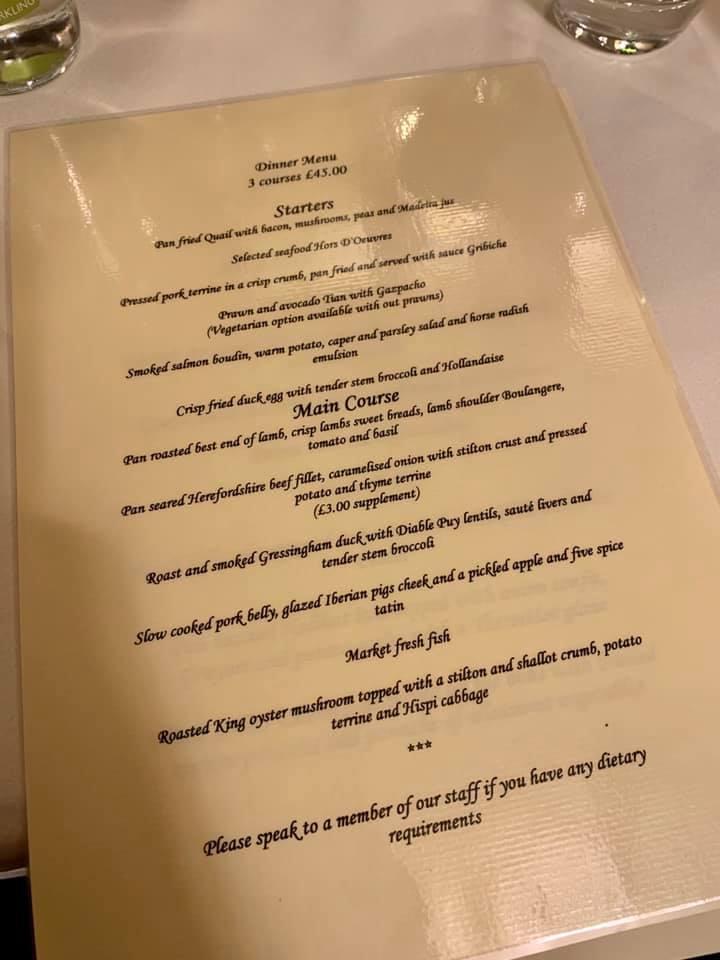 Menu at Venture In Restaurant, Ombersley