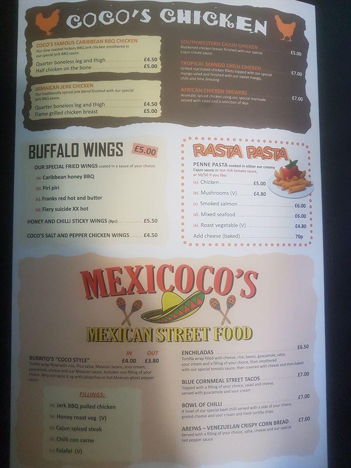 Carta del café Coco's Soul Food, Preston