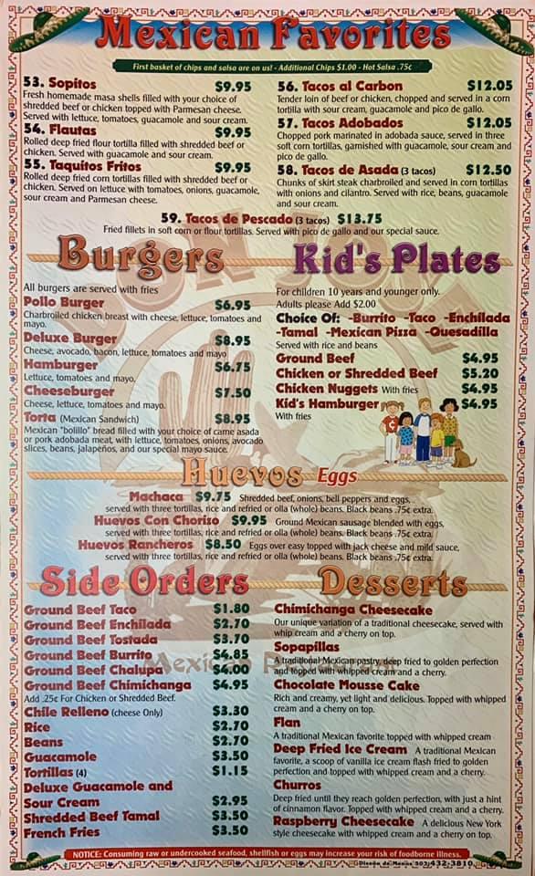 Menu at Don Jose Mexican Restaurant, Emmetsburg