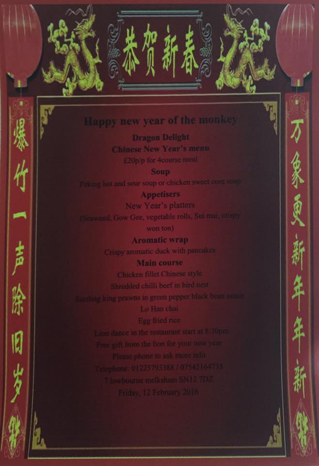 Menu at Dragon Delight, Melksham