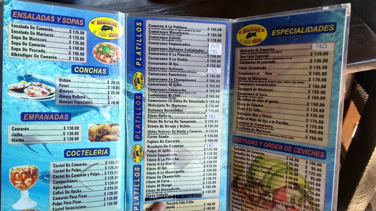 Menu at El Toro Guero Seafood restaurant, Cabo San Lucas