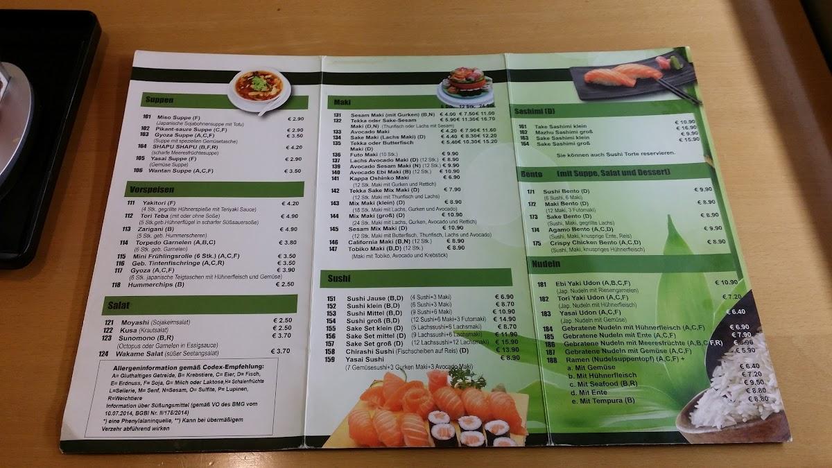 Speisekarte von Kaori Running Sushi restaurant, Wiener Neustadt