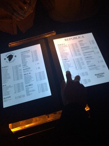 Menu at Republica, Mexico City