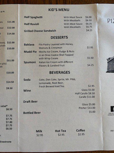 Menu at Athens Pizza & Pasta pizzeria, Auburn