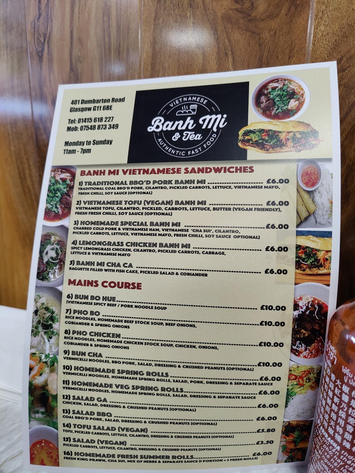 Menu at Banh Mi & Tea restaurant, Glasgow