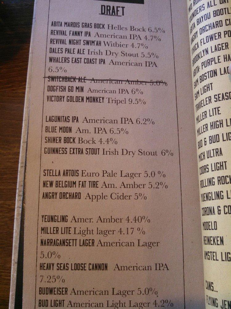 Menu at Brass Monkey pub & bar, Providence