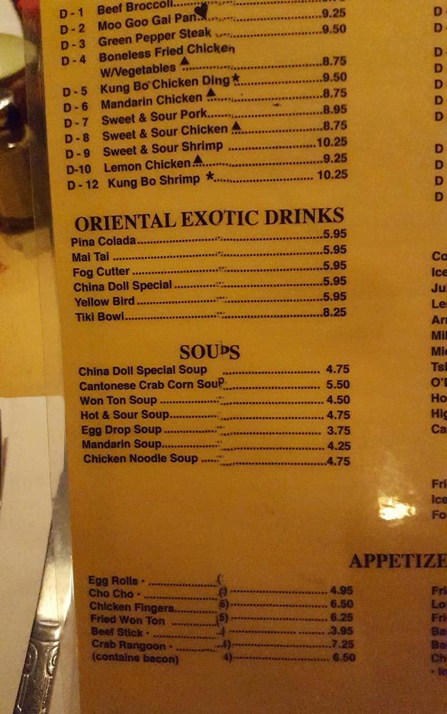 Menu at China Doll restaurant, Harvey