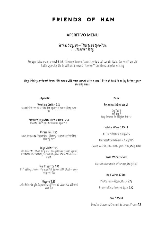 Menu at Friends of Ham pub & bar, Leeds