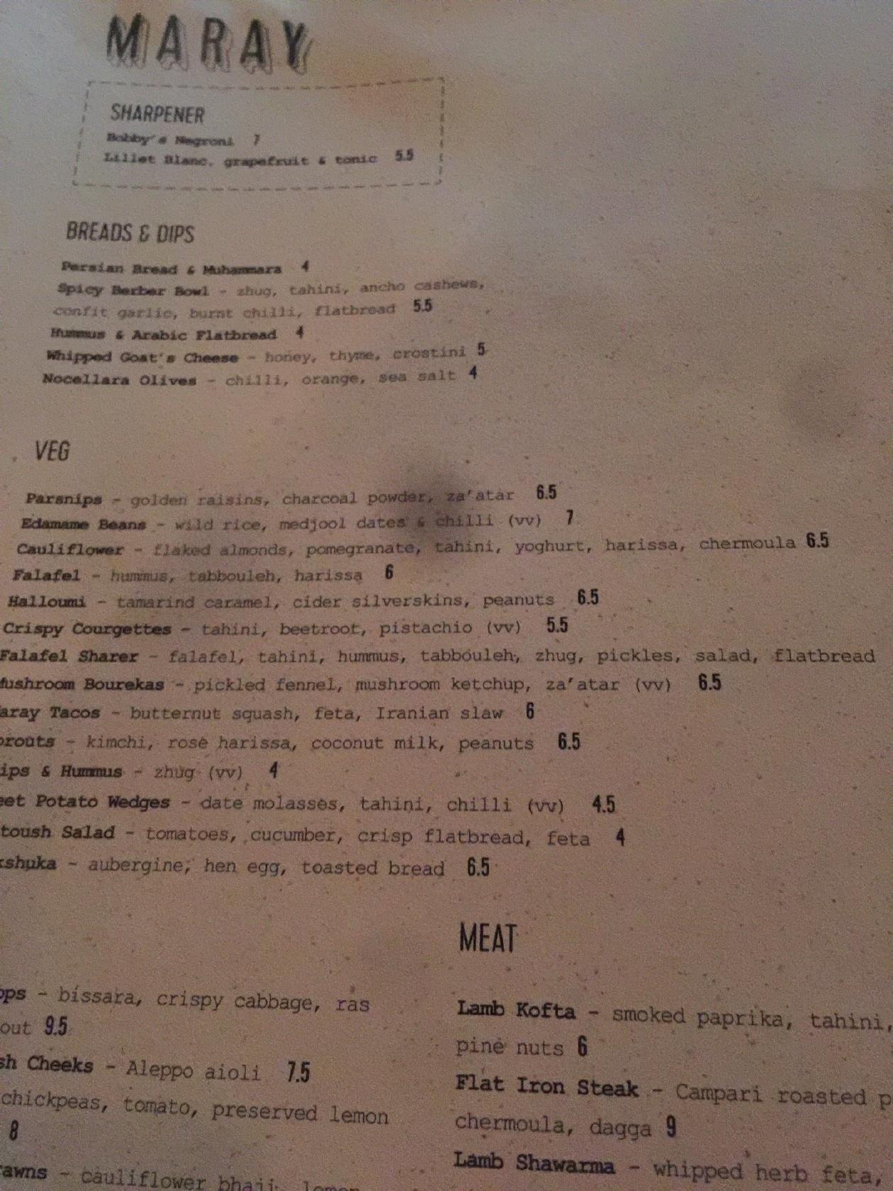 Menu at Maray Bold Street pub & bar, Liverpool, 91 Bold St