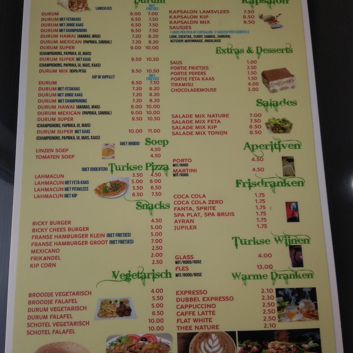 Menu at Blauw Water, Antwerp