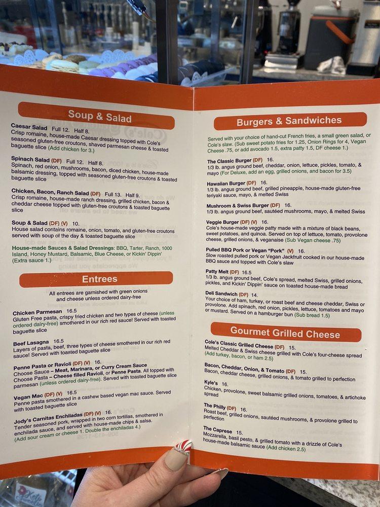 Menu at Cole's Bakery & Cafe, Spokane