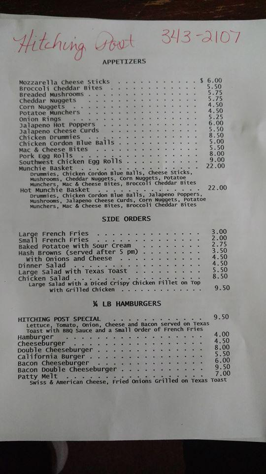 Menu at Hitching Post pub & bar, Arvilla