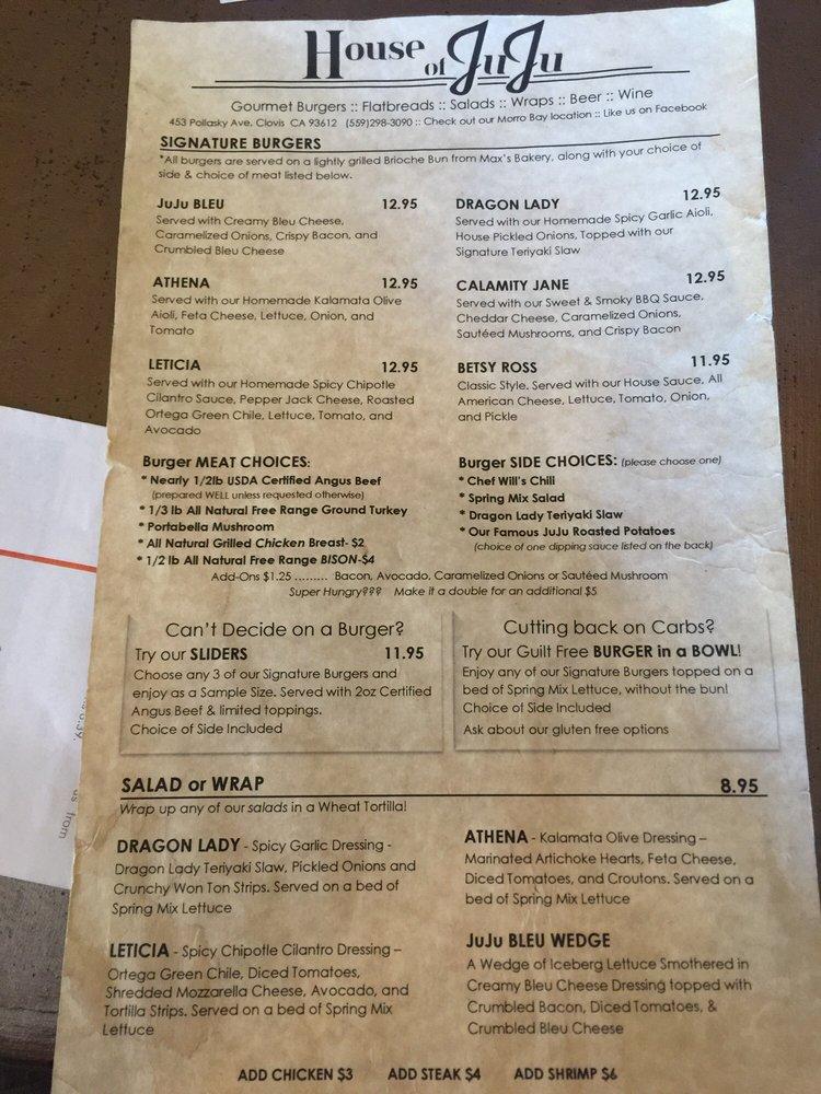 Menu at House of JuJu pub & bar, Clovis, 565 Pollasky Ave #101