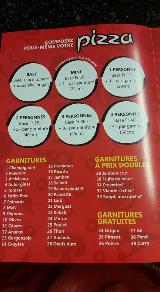 Menu au Magic Pizza, Le Landeron